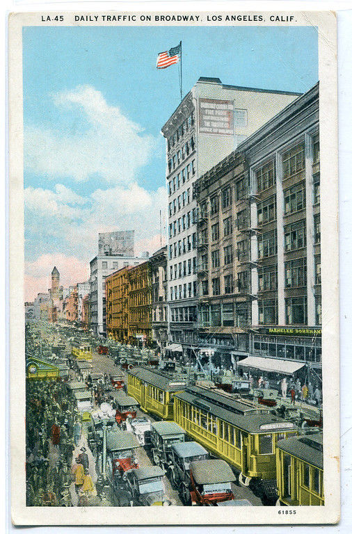 Broadway Cars Streetcars Traffic Jam Los Angeles California 1920s ...