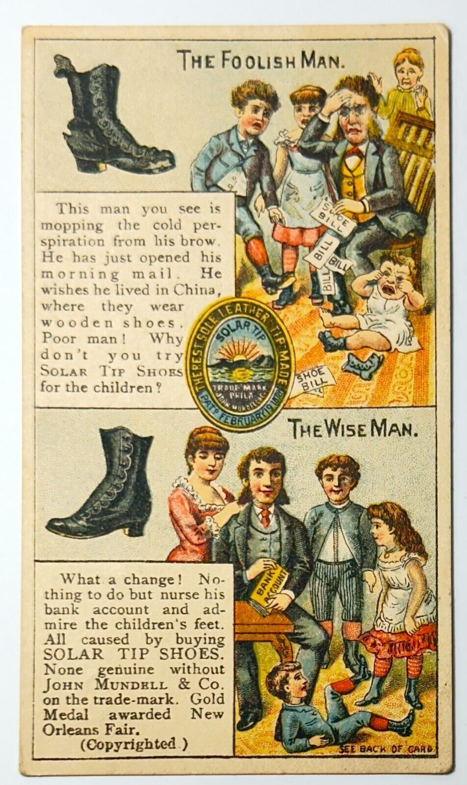 Wise Man vs Foolish 1885 Comic Strip Advertising Card Mundell Shoe ...