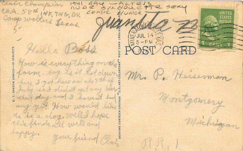 Comic Sexy humor Risque Silhouette 1941 Ray Walters Teich linen ...