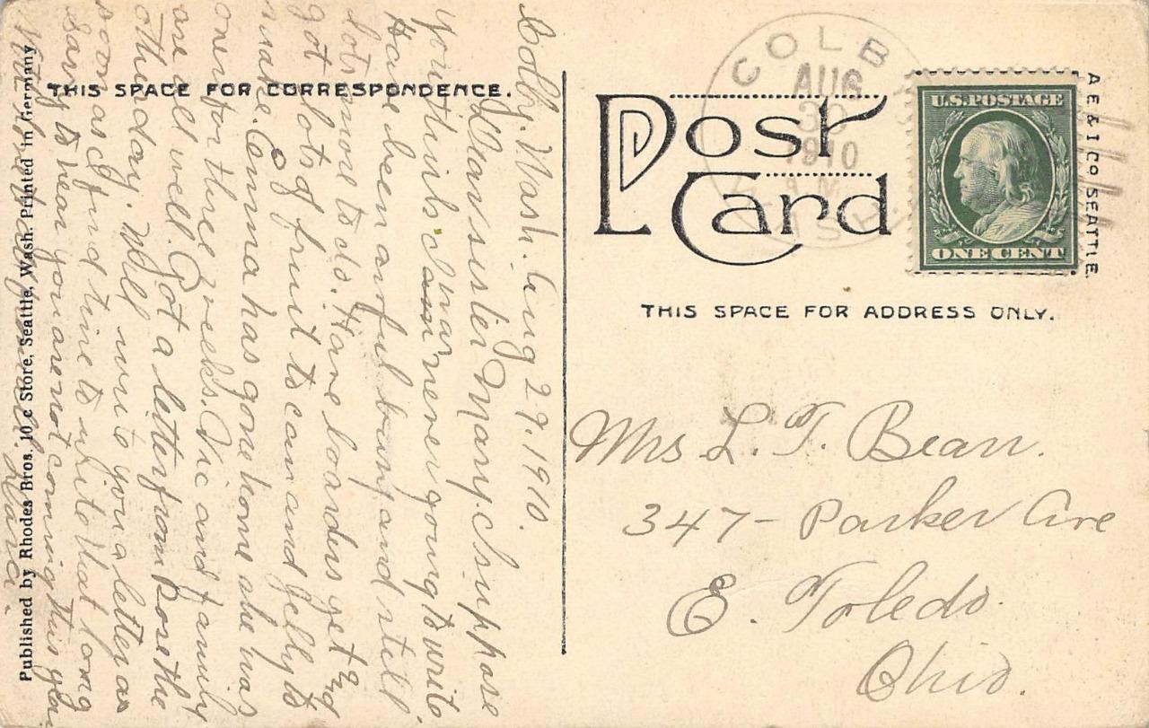 Beach Scene PUGET SOUND Near Seattle, Washington 1910 Colby, WA Vintage ...