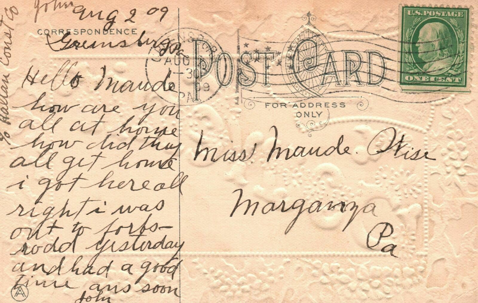 Vintage Postcard 1909 Souvenir From Greetings Countryside Nature Scene ...