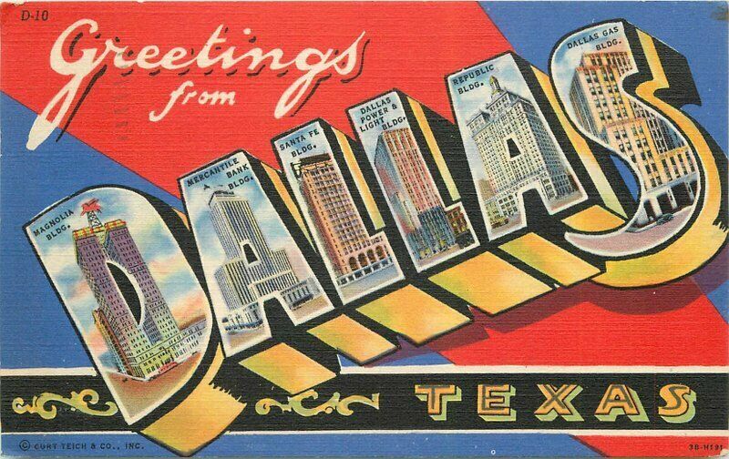 Dallas Texas large letters multi View Teich linen 1946 Postcard 21 ...