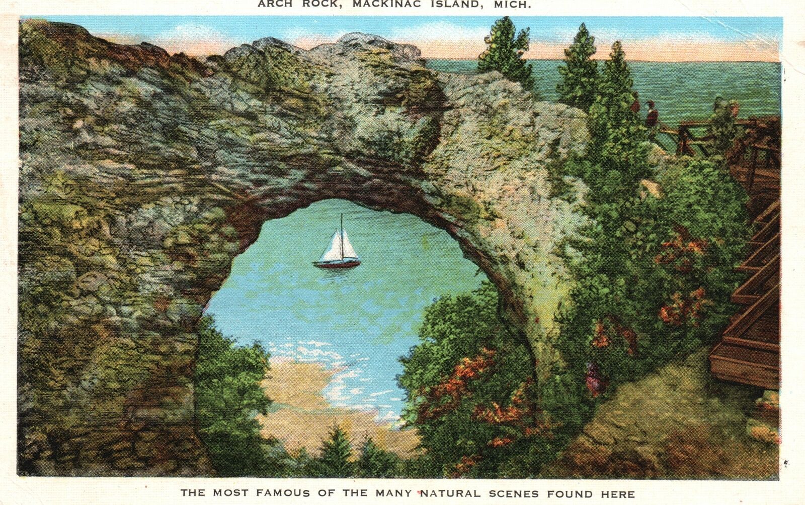 Vintage Postcard 1947 Arch Rock Most Famous Scenes Mackinac Island ...