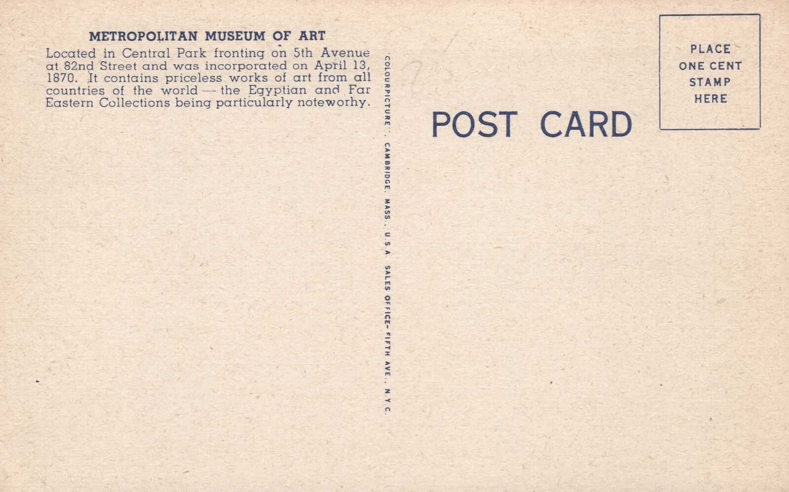 Vintage Postcard 1920's The Metropolitan Museum of Art New York City N ...