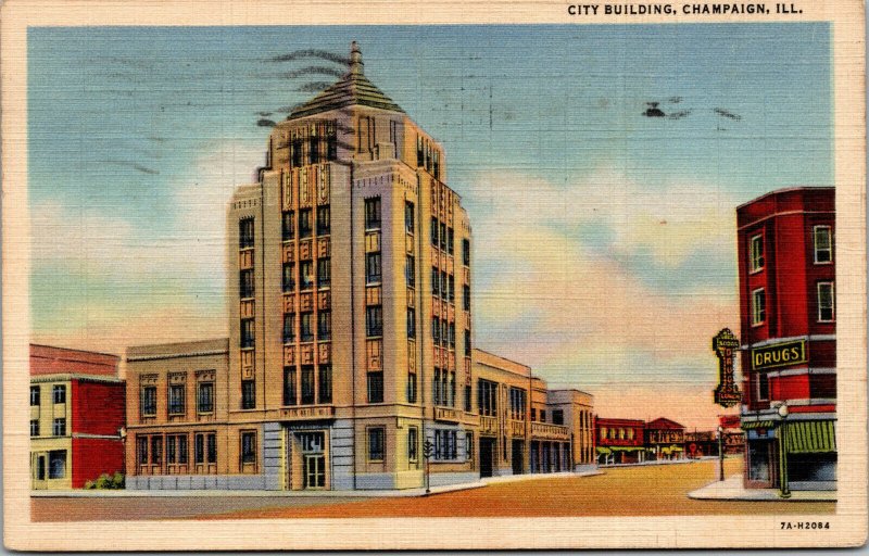 Vtg Champaign Illinois IL City Building Drugstore Street View 1930s ...
