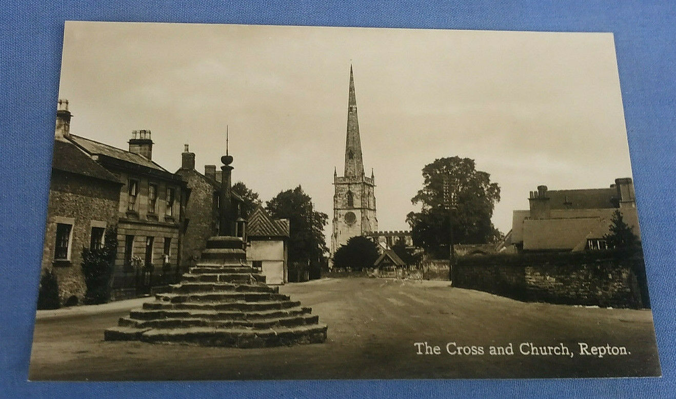 Vintage Real Photo Postcard The Cross And Church Repton Derbyshire H1F ...