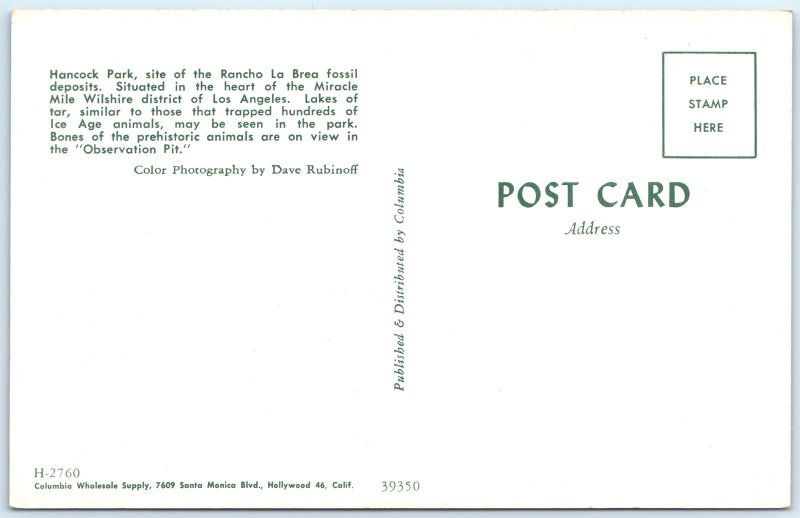 c1960s Los Angeles Hancock Park Rancho La Brea Fossil Mile Wilshire Tar ...