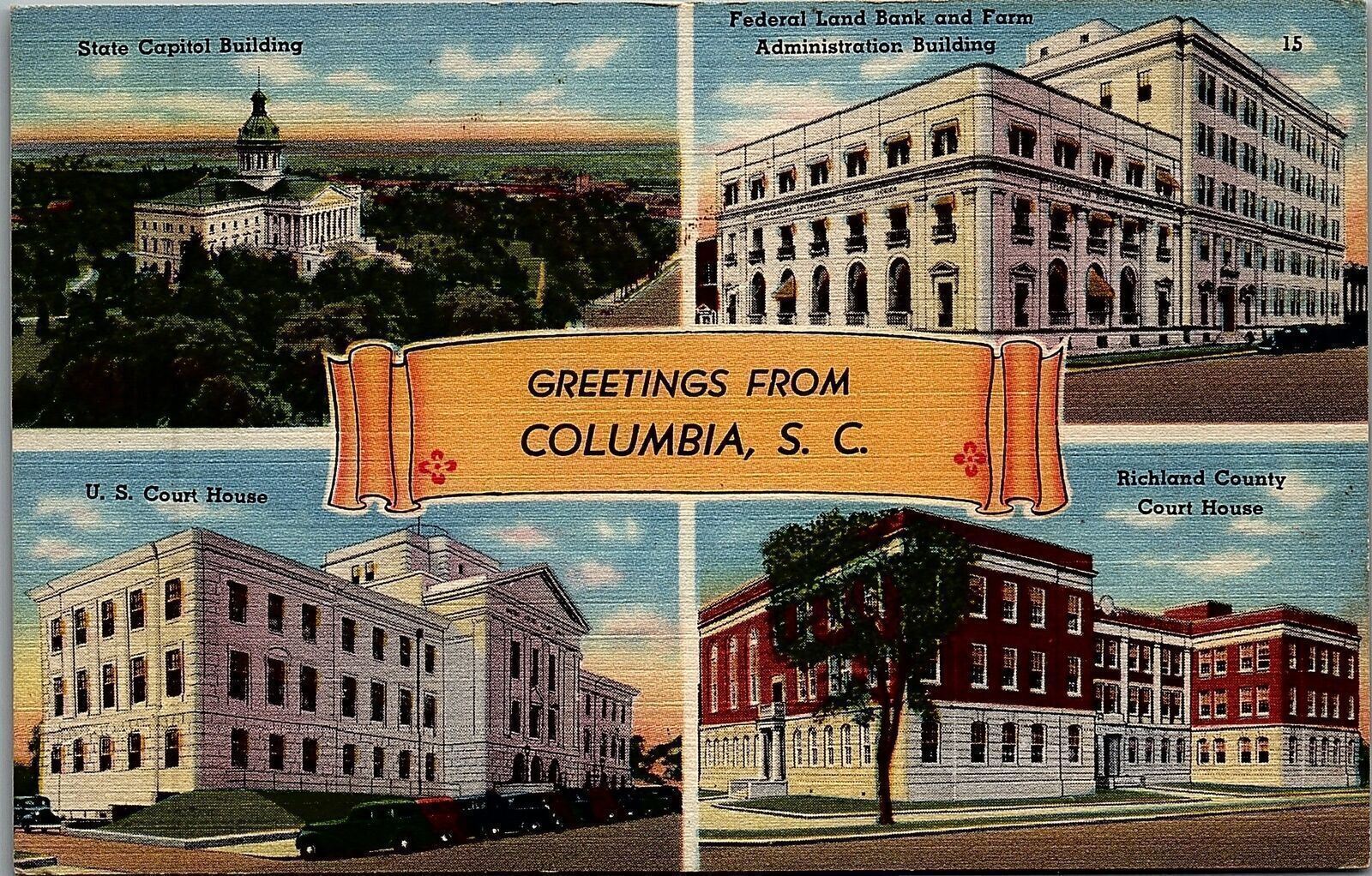 1940s Columbia SC Greetings Court House State Capitol More Linen ...