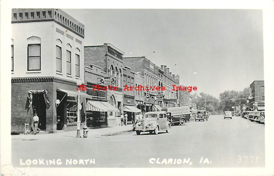 IA, Clarion, Iowa, RPPC, Street Scene, Looking North, Business Section ...