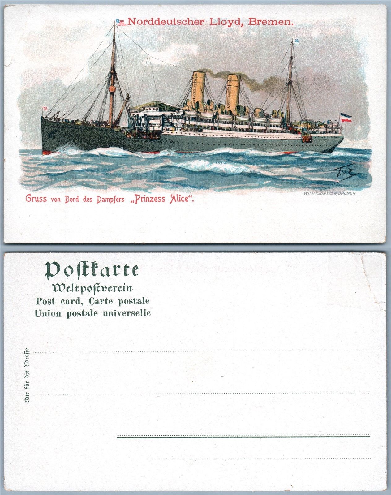 S.S. Princess Alice Steamer German Antique Undivided Postcard Artist ...
