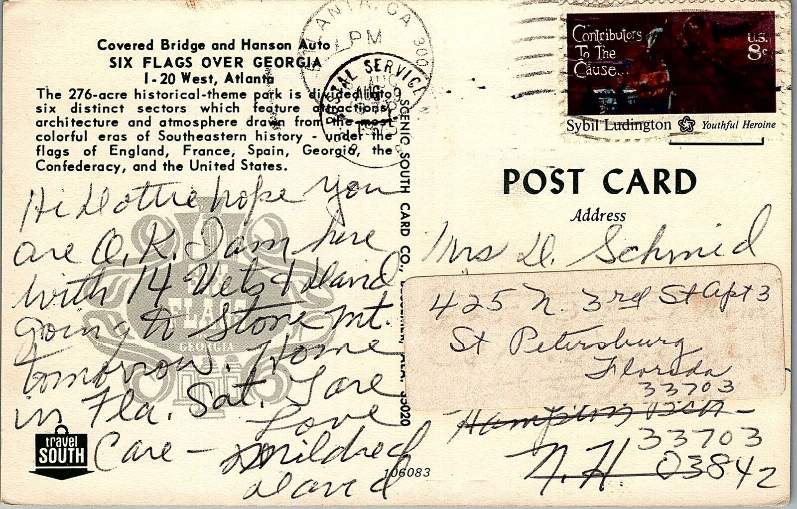 Vintage Atlanta GA SIX Flags Over Georgia Covered Bridge Autos Postcard ...