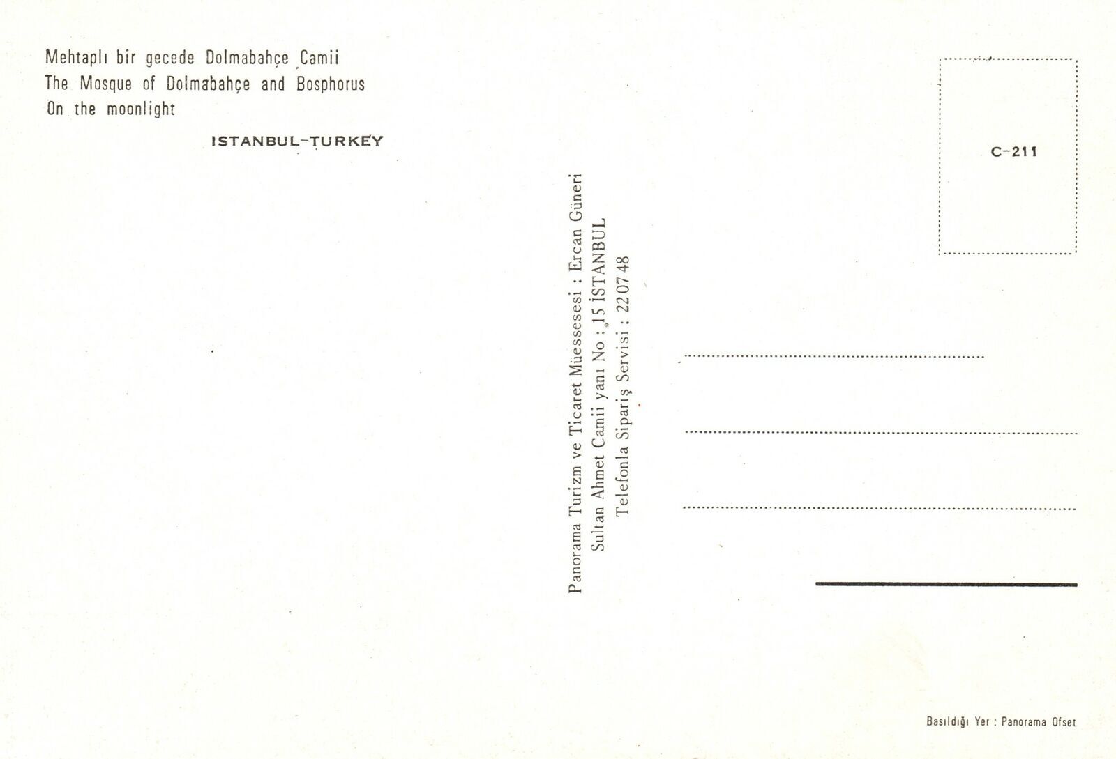 Vintage Postcard Mosque of Dolmabahce & Bosphorus on Moonlight Istanbul ...