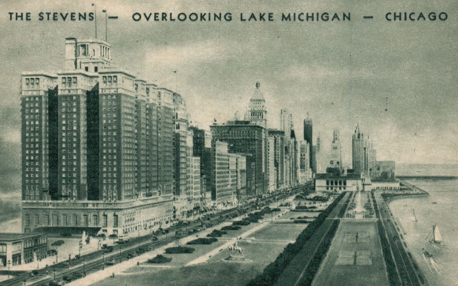 Vintage Postcard The Stevens Overlooking Famous Lake Michigan Chicago ...
