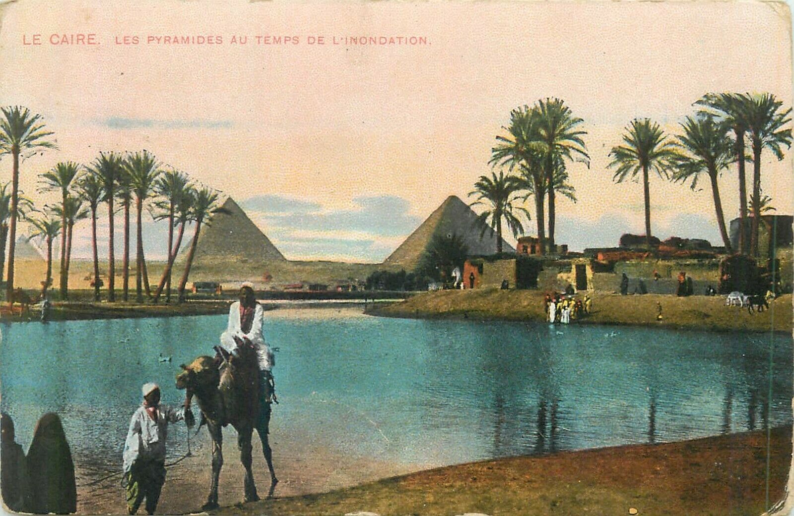 Egypt pyramids of Giza flood early postcard | Africa - Egypt, Postcard ...