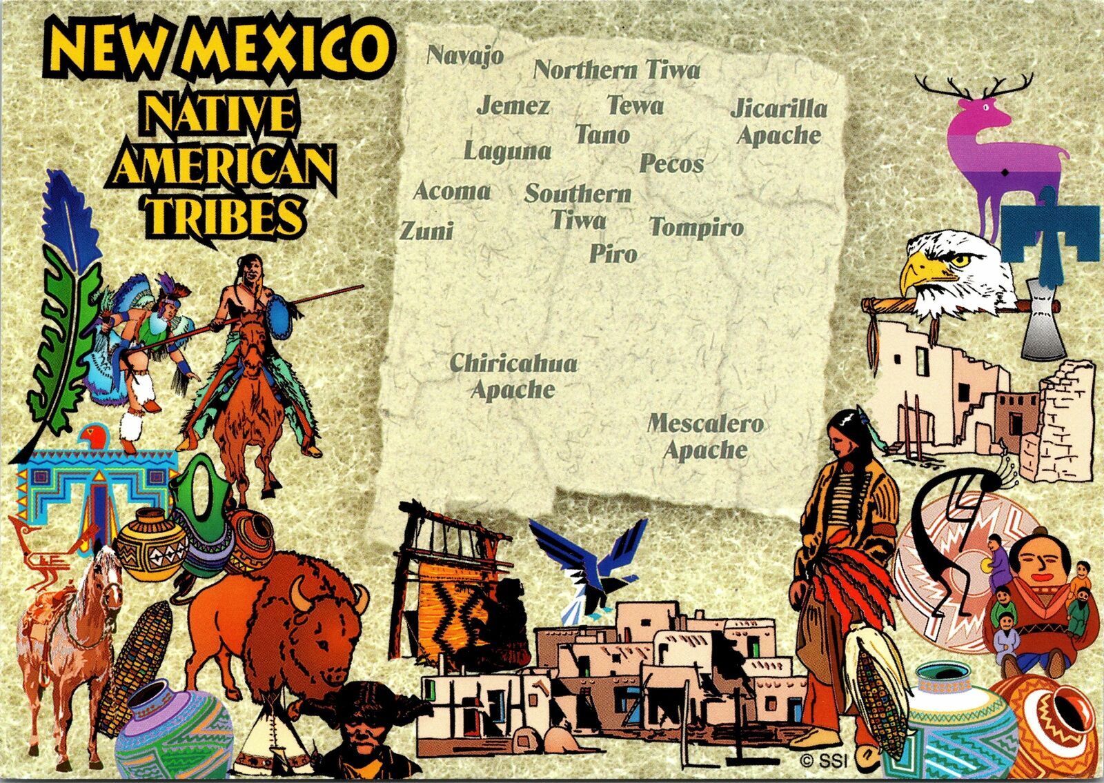 Vintage Continental Size Postcard MAP of New Mexico Native American ...