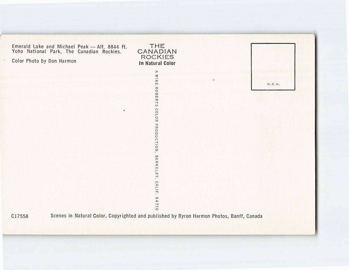 Postcard Emerald Lake and Michael Peak, Yoho National Park, Canada ...