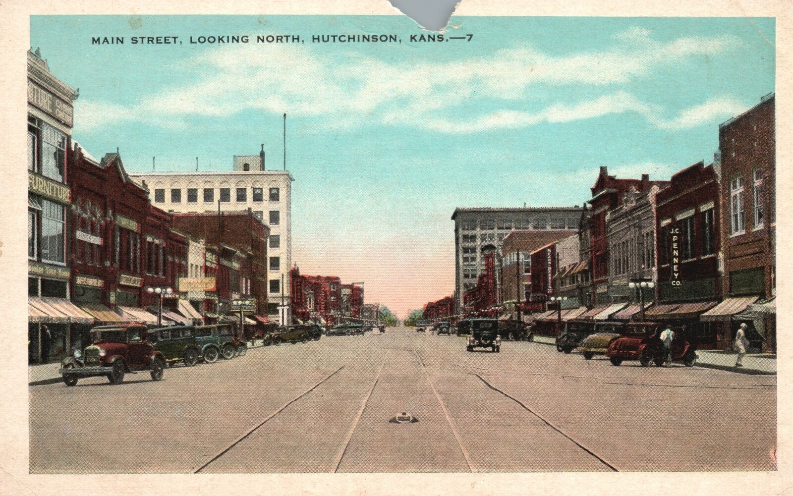 Vintage Postcard 1920's Main Street Buildings Looking North Hutchinson ...