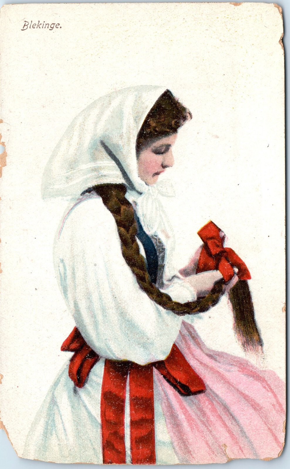 c1910s Blekinge, Sweden Cute Girl Traditional Dress Pigtail Braid Hair ...