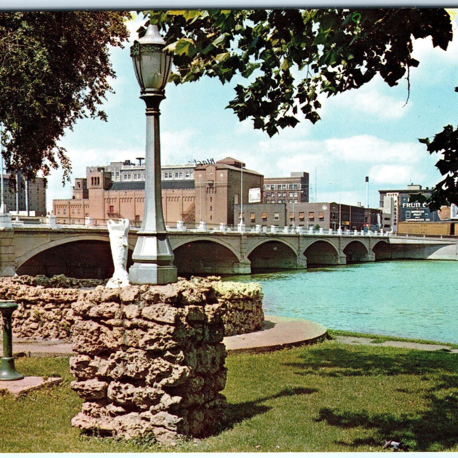 c1960s Waterloo, IA 5th Street Bridge Cedar River Miller Park Sunkist ...