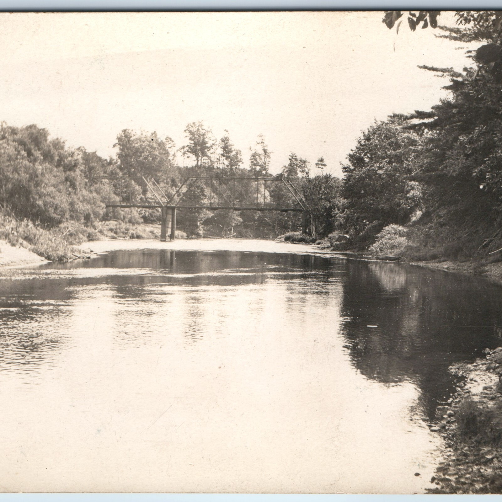 c1910s Bridge Nature Scene RPPC River Steel Truss Forest Sunny Real ...