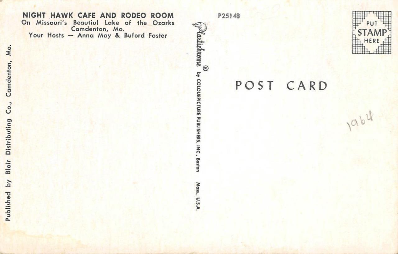 NIGHT HAWK CAFE Rodeo Room Bowling Alley Camdenton, MO Roadside c1950s ...