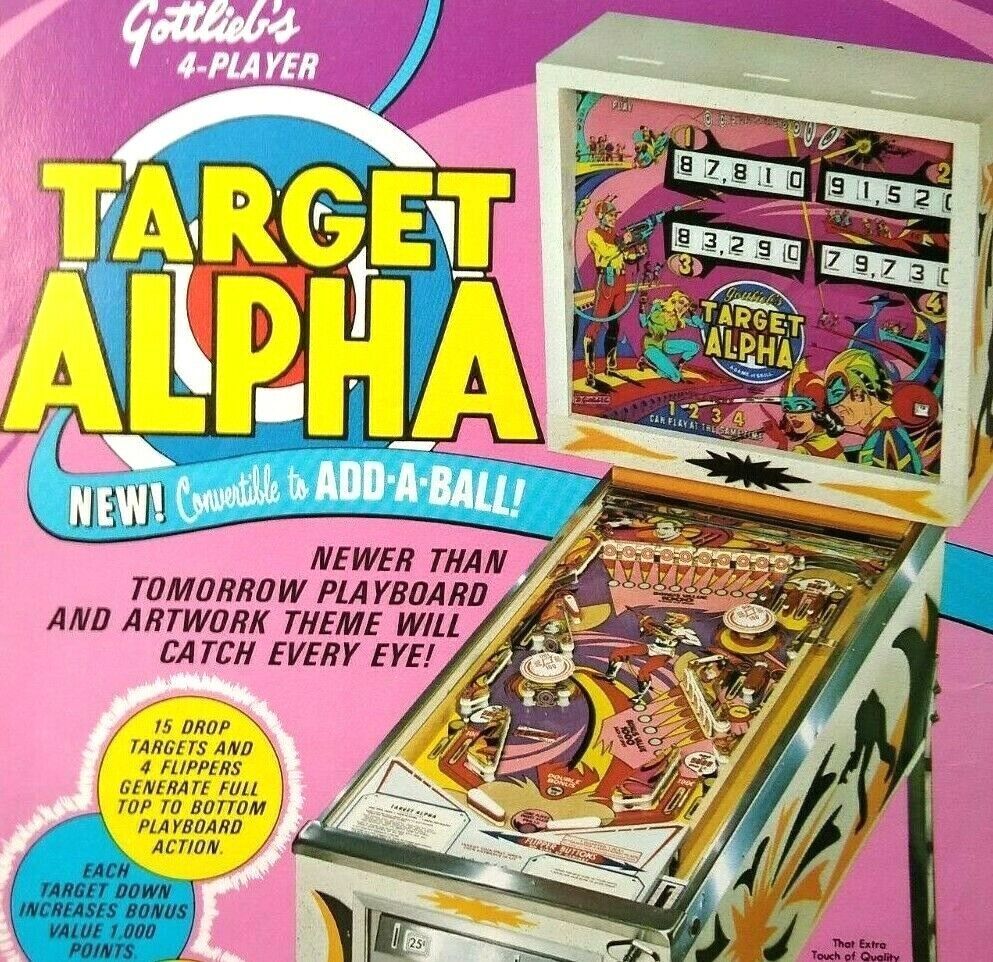 Target Alpha Pinball FLYER Original 1976 Space Age Retro Game Art Sheet ...