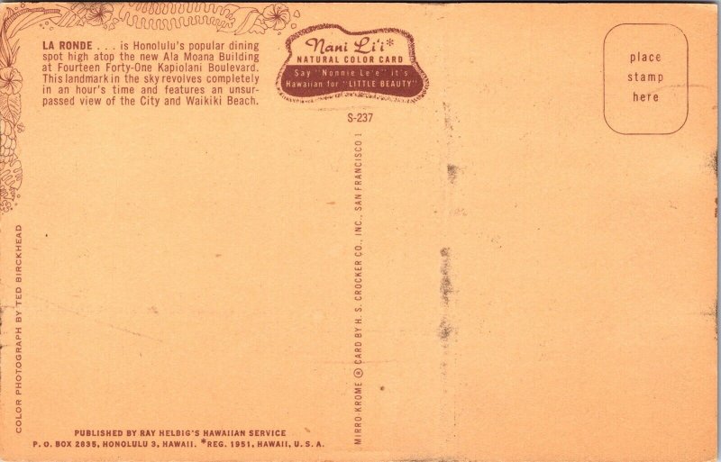 La Ronde Honolulu Dining Spot Ala Moana Bldg Waikiki Beach Postcrd VTG ...