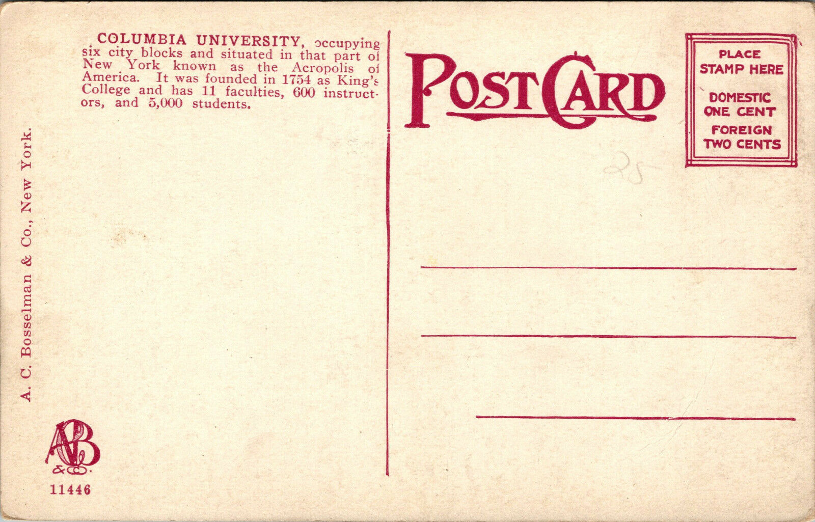 Vtg 1910s Columbia University Campus New York City NY Postcard | United ...