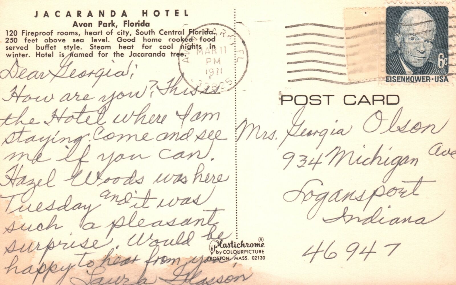 Vintage Postcard 1971 Jacaranda Hotel Fireproof Rooms And Food Avon ...