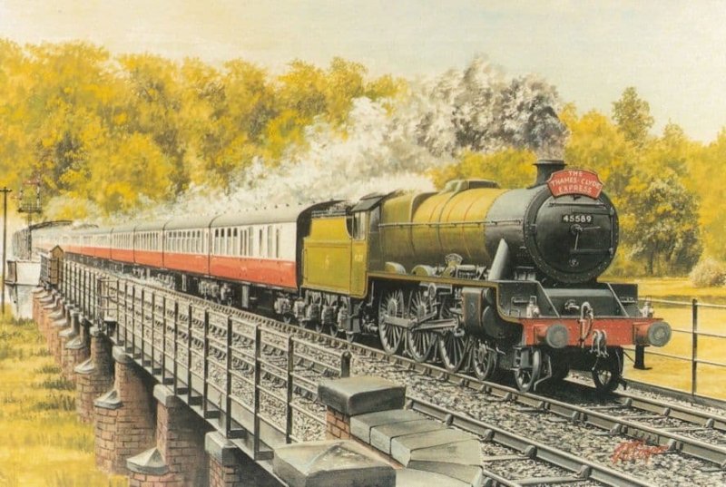 Thames Clyde Express Train LMS Jubilee Class 45589 Painting Postcard ...