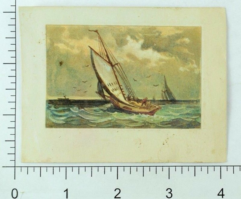 1870's-80's Victorian Trade Card Queen Table Syrup Stormy Sea Sailboats ...
