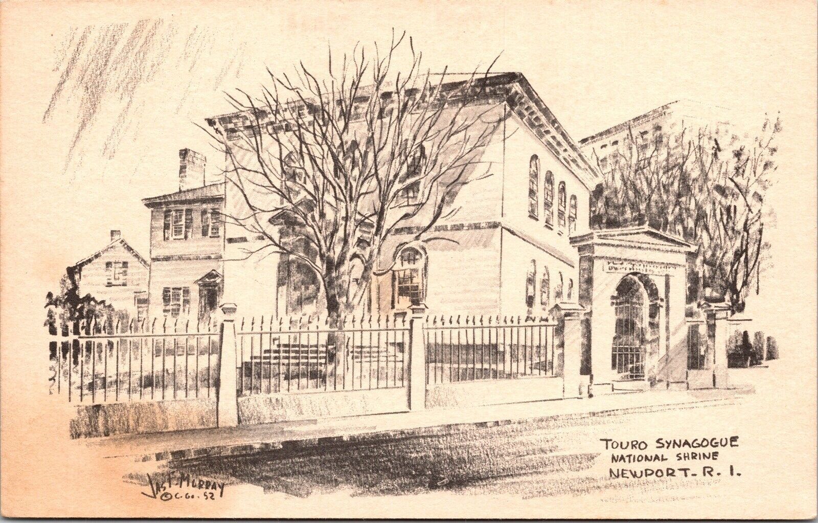 Touro Synagogue National Shrine Drawing Newport Rhode Island BW ...