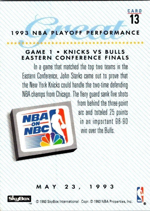 1993 NBA Basketball Card Playoffs John Starks New York Knicks sk20215 ...