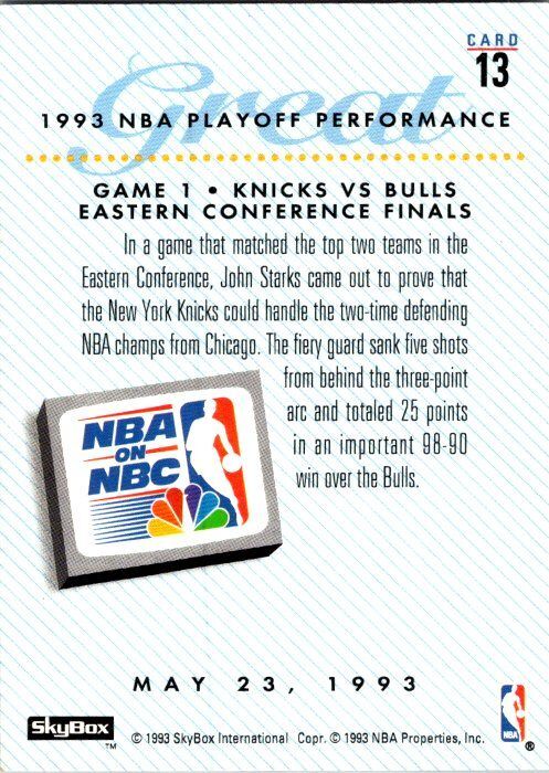 1993 NBA Basketball Card Playoffs John Starks New York Knicks sk20215 ...