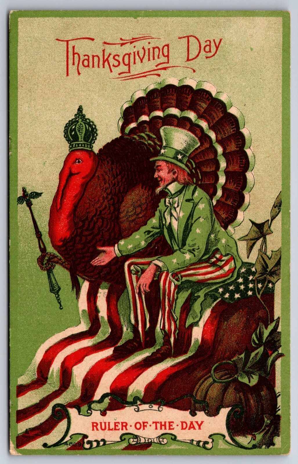 Patriotic Thanksgiving~Uncle Sam By Ruler Of The Day~Turkey w/Crown ...
