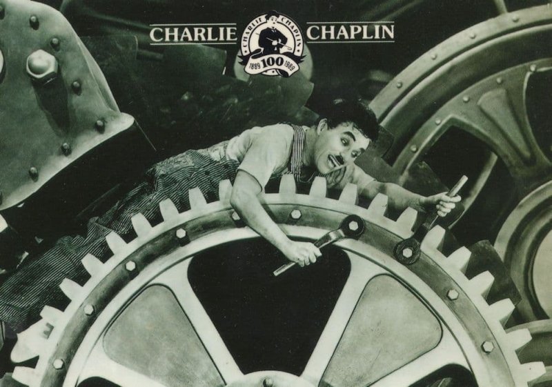 Charlie Chaplin Movie Star Stuck In Moving Antique Clock Postcard ...