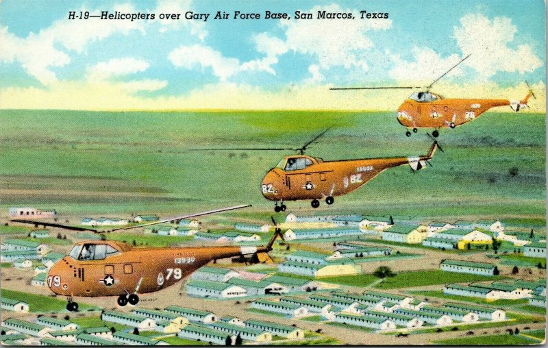 Vtg San Marcos Texas TX Helicopters Over Gary Air Force Base Postcard ...