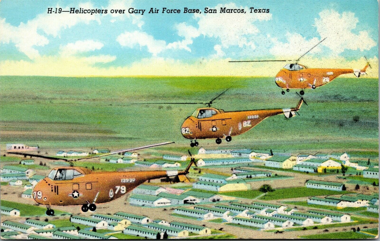 Vtg San Marcos Texas TX Helicopters Over Gary Air Force Base Postcard ...