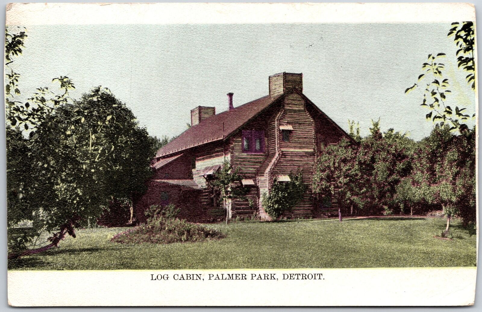 Log Cabin Palmer Park Detroit Michigan MI Yard Trees Grounds Postcard ...
