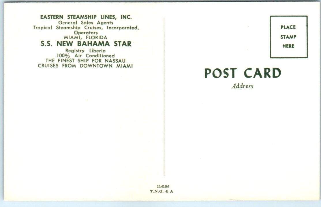 Postcard - S. S. New Bahama Star - Eastern Steamship Lines, Inc ...