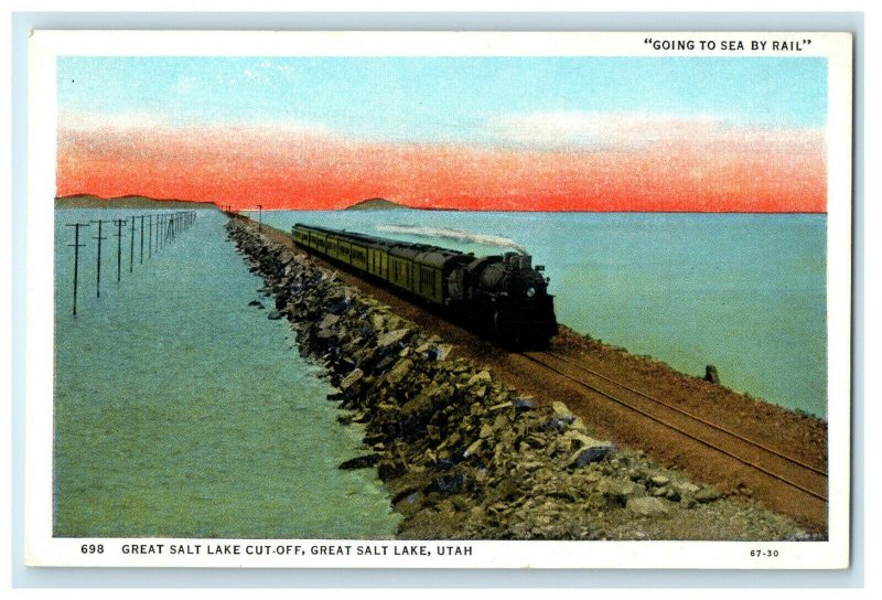 c1920s Great Salt Lake Lucin Cut-Off at Sunset Great Salt Lake Utah UT ...
