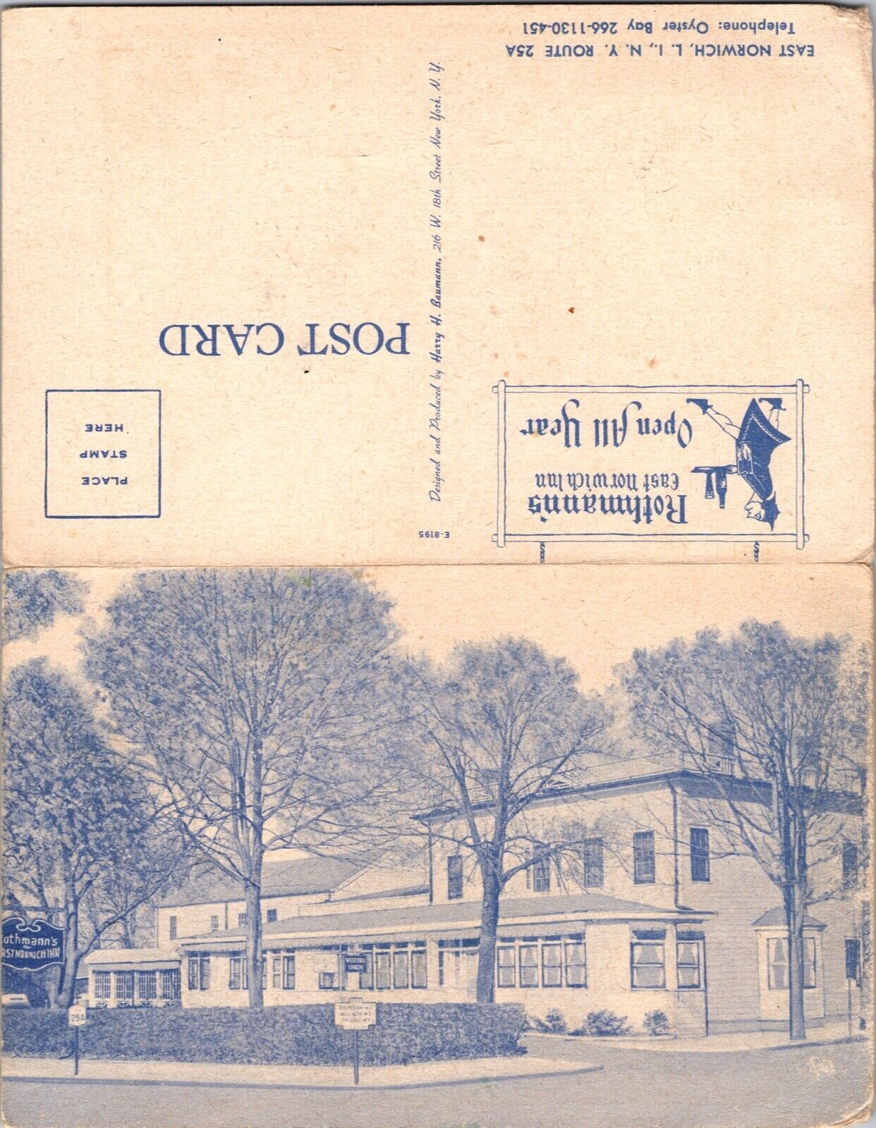 Linen Fold Out Postcard Rothmann's East Norwich Inn and Map Long Island ...