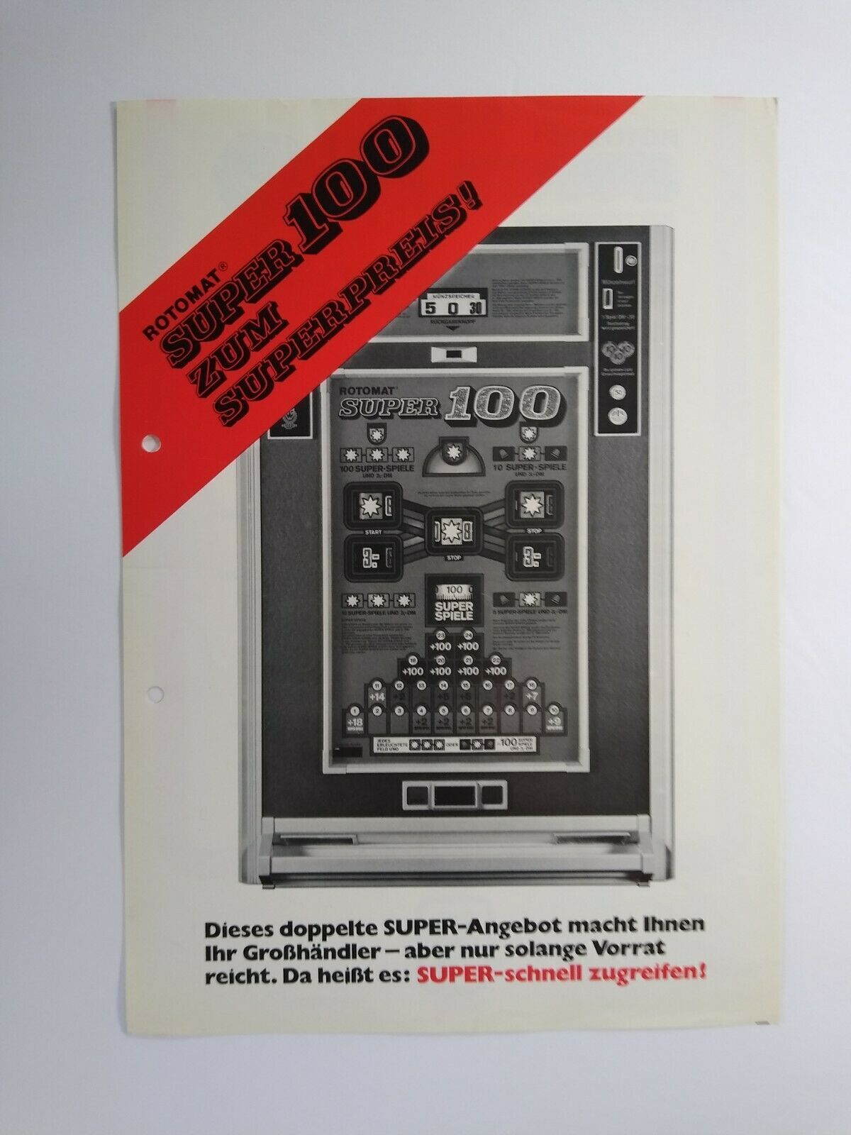Rotomat Super 100 Slot Machine Flyer Original German Text 1980's Art ...
