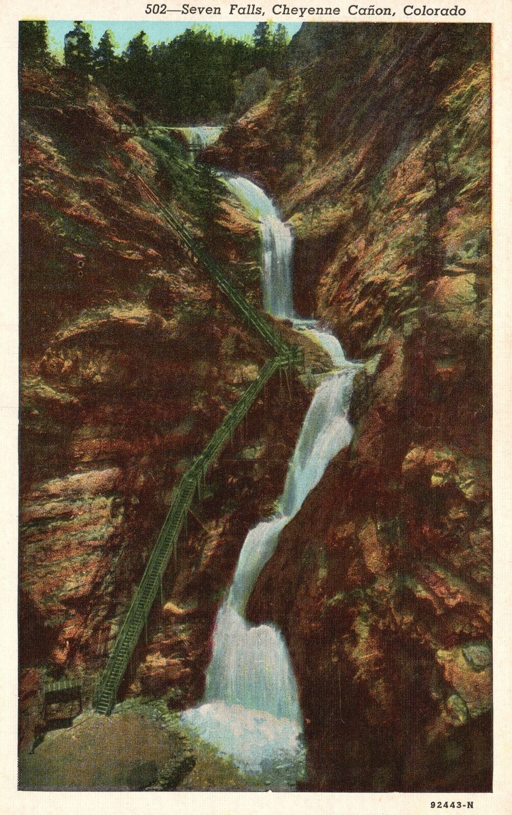 Vintage Postcard Seven Falls Blind End Sheer Cliffs Cheyenne Canon ...