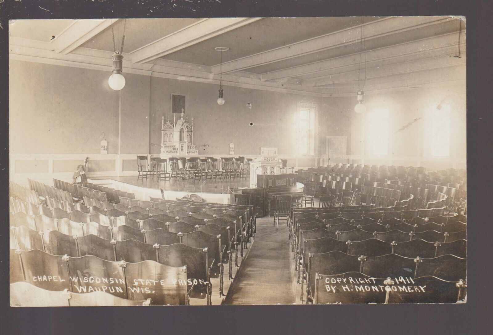 Waupun WISCONSIN RPPC 1911 INTERIOR PRISON Jail Penitentiary CHAPEL WI ...