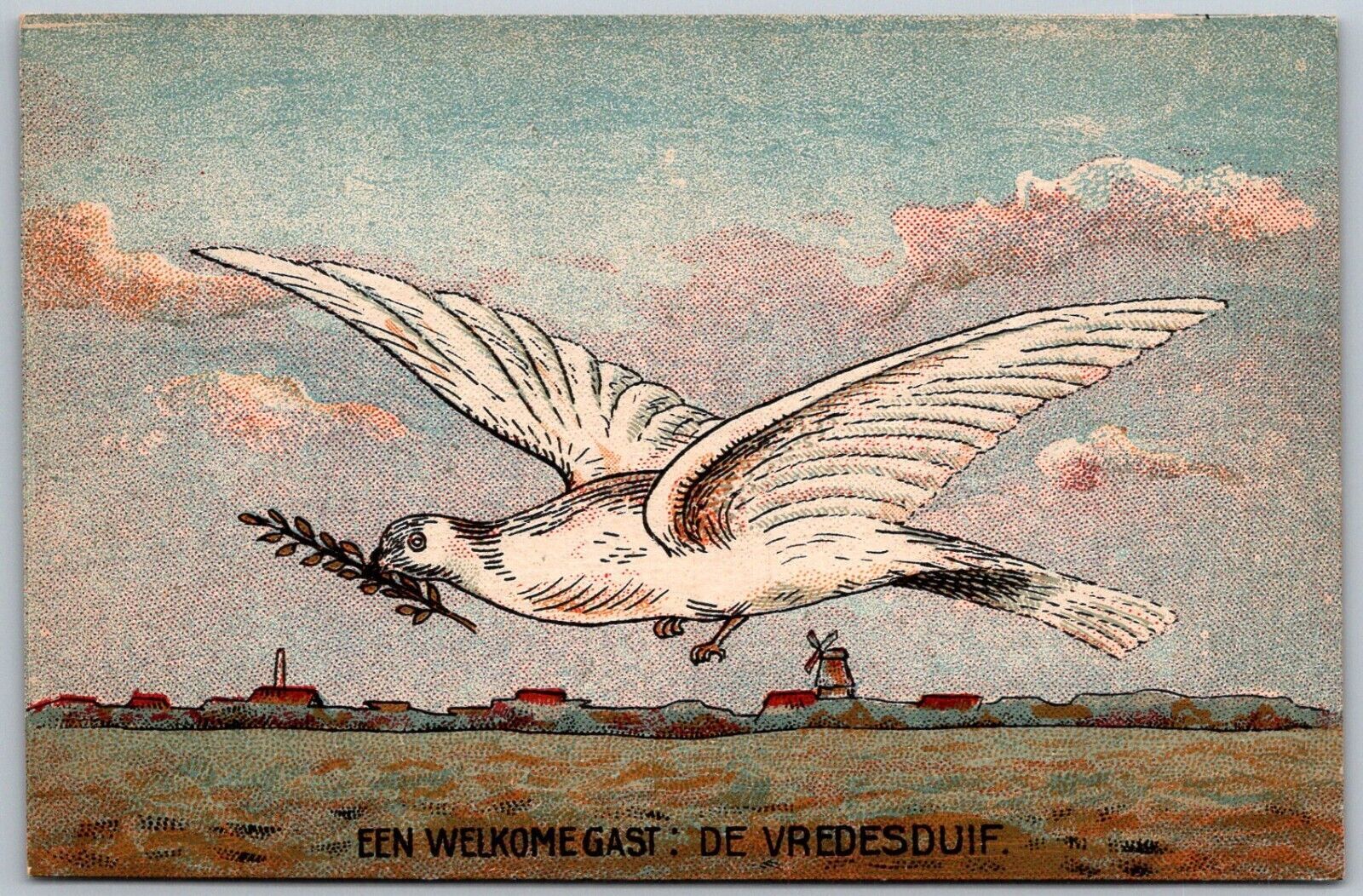 Netherlands Dutch WWI c1918 Postcard Een Welkome Gast Vredesduif Dove ...