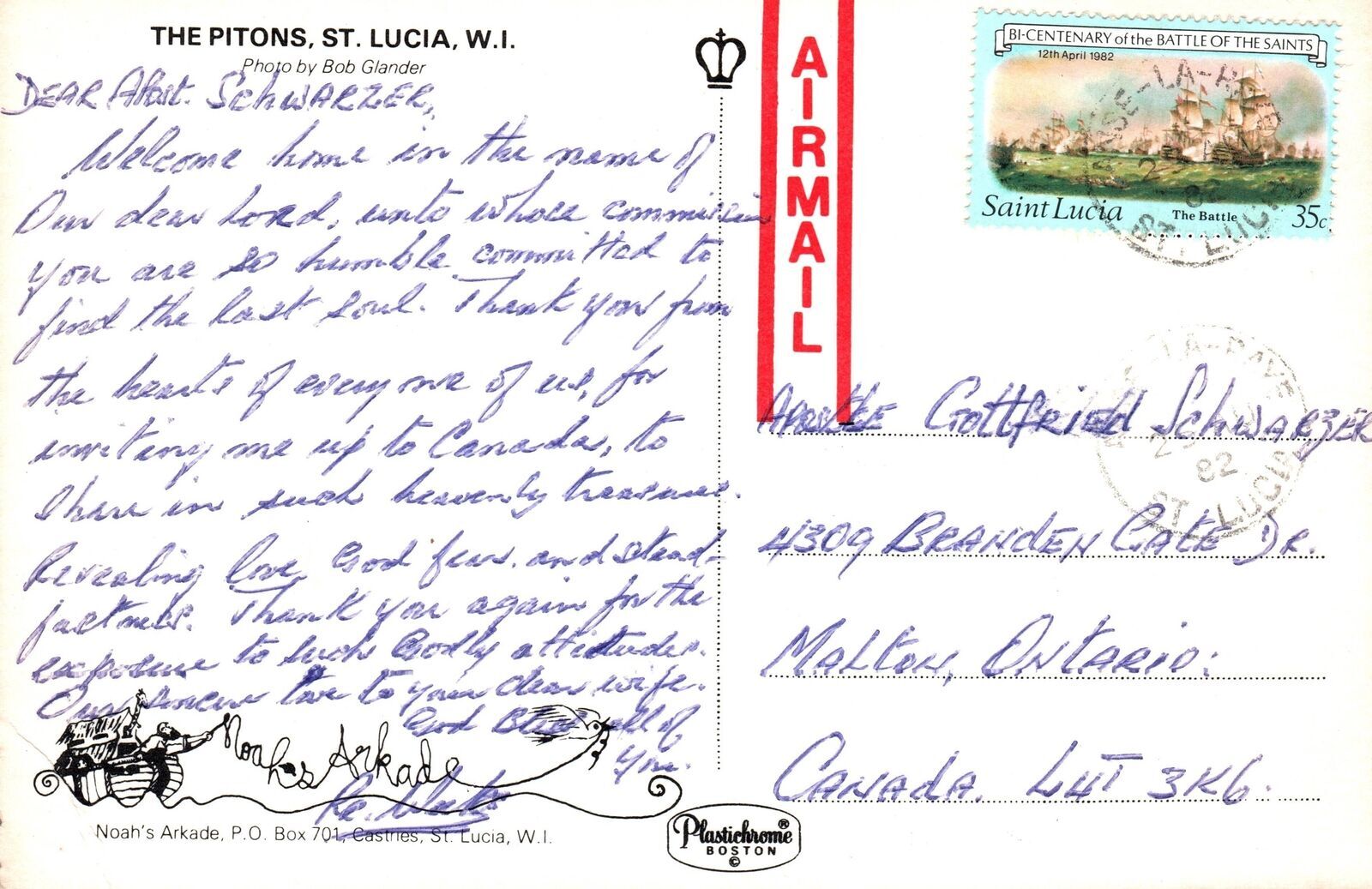 Vintage Continental Size Postcard View of the Pitons at ST. Lucia W.I ...