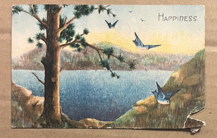 Vintage 1920 Used .01 Postcard - Happiness - Ripped Bottom Right Corner ...