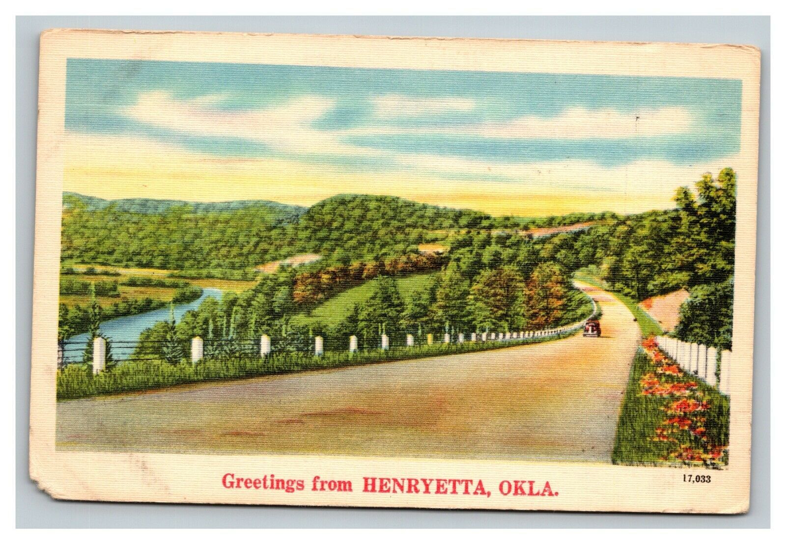 Vintage 1930's Postcard Greetings From Henryetta Oklahoma - Old Car ...