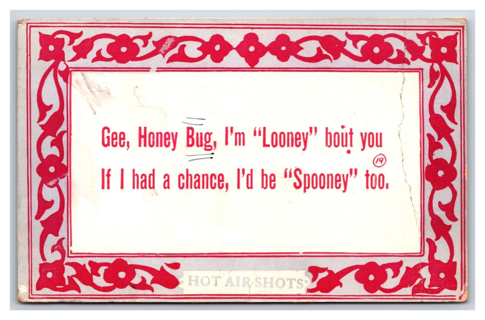Comic Motto Gee Honey Bug I'm Looney Bout You Hot Air Shots 1911 DB ...